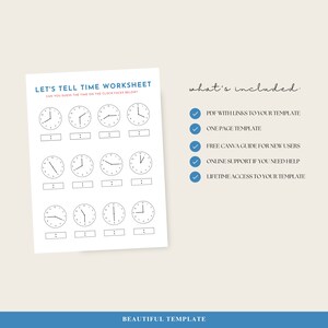 Tell the Time Worksheet, Clock Printable, School Work Sheet, Learning ...