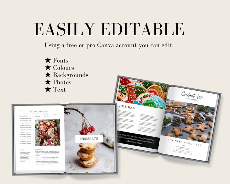 Christmas Recipe Template, Festive Foodie Magazine, Canva Template for ...