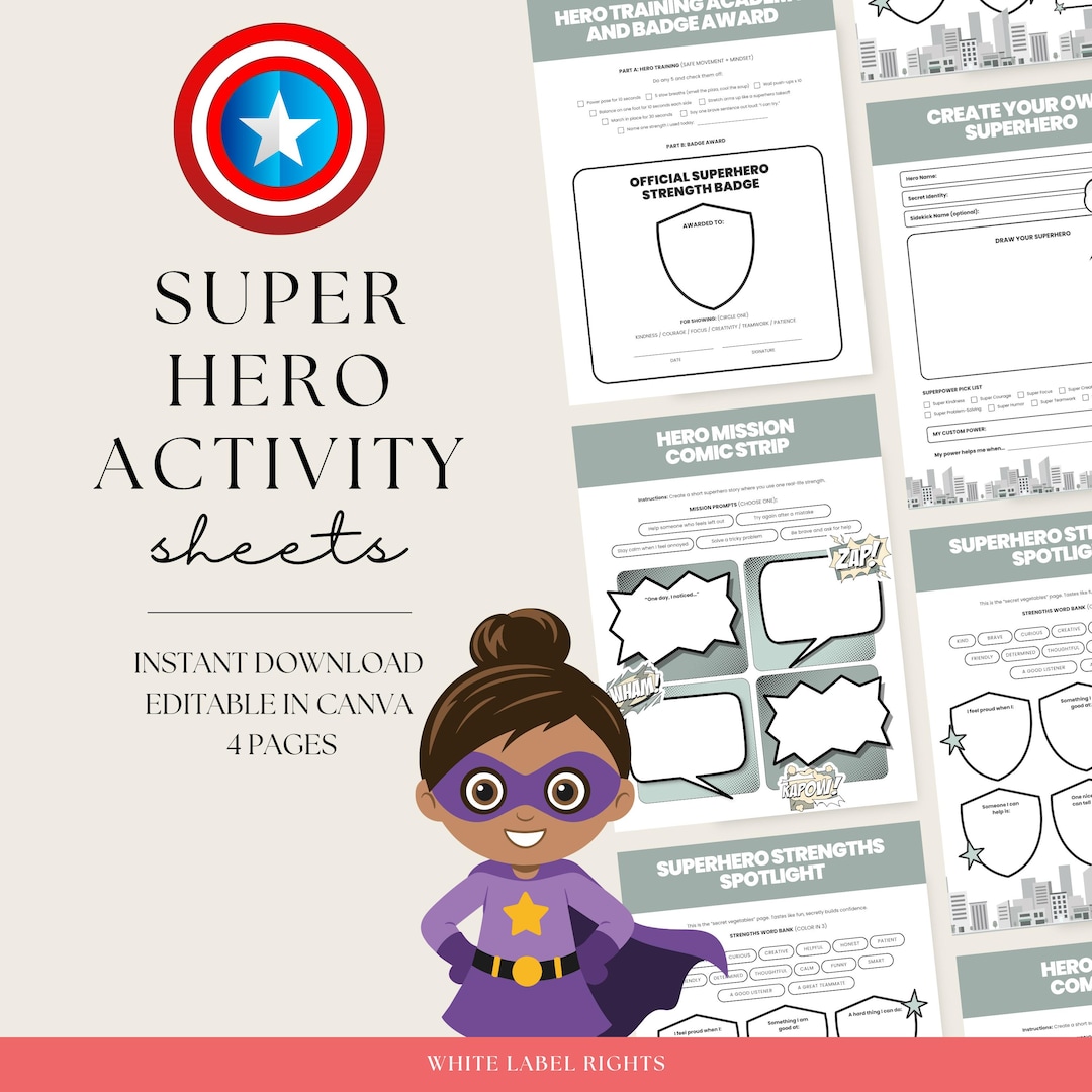 Superhero Activity Sheets for Kids Editable in Canva, Printable ...