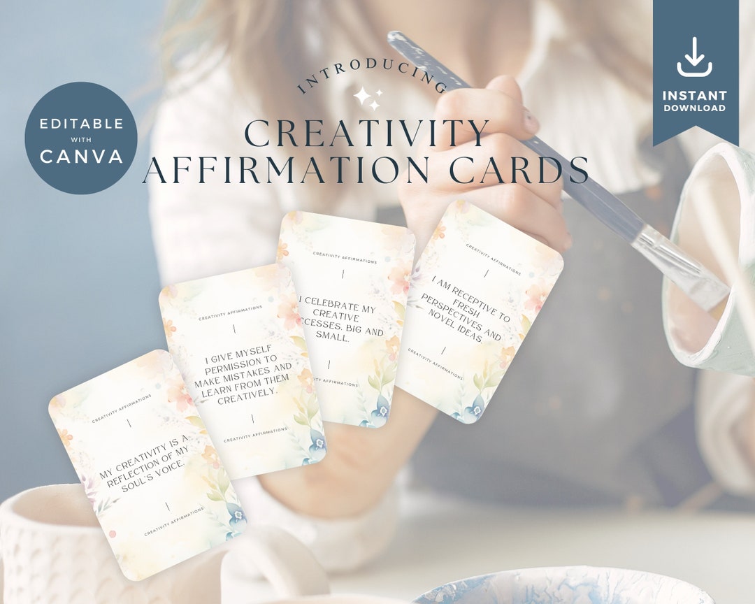 Creativity Affirmation Cards Template Canva, Affirmation Station ...