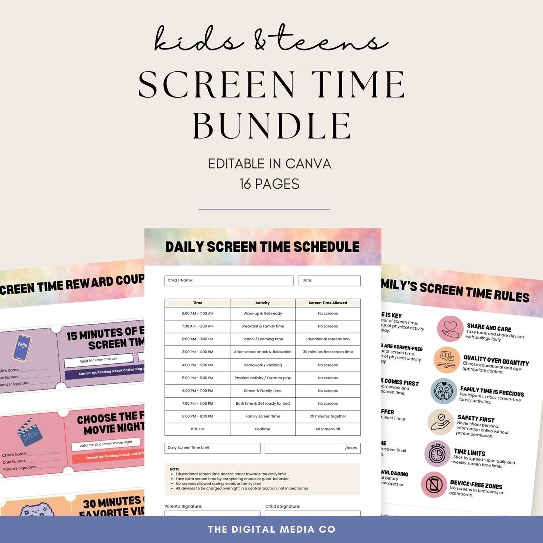 Screentime Rules Printable for Kids, Screen Time Reward Chart, Teen ...
