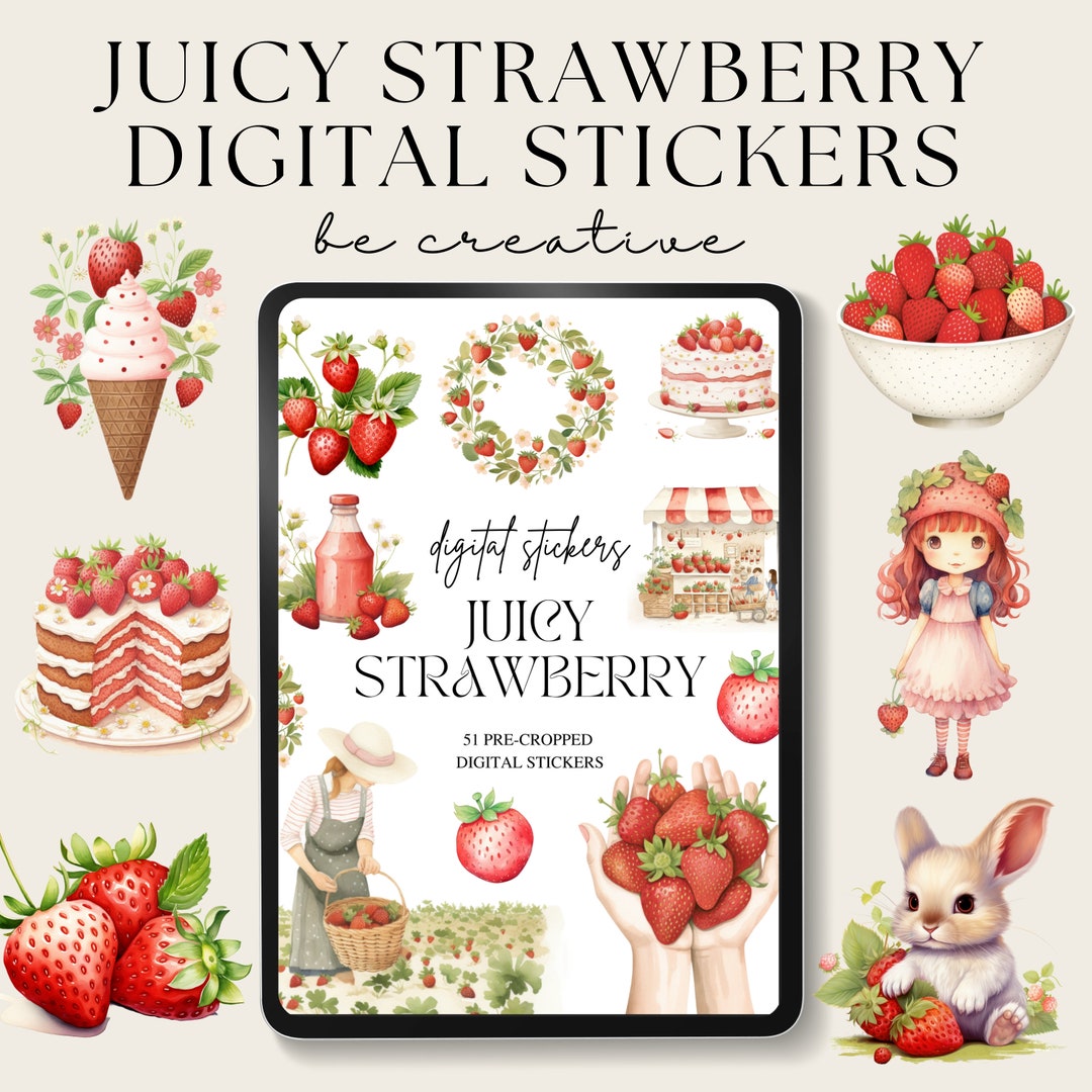 Juicy Strawberry Digital Stickers, Goodnotes Fruity Stickers ...
