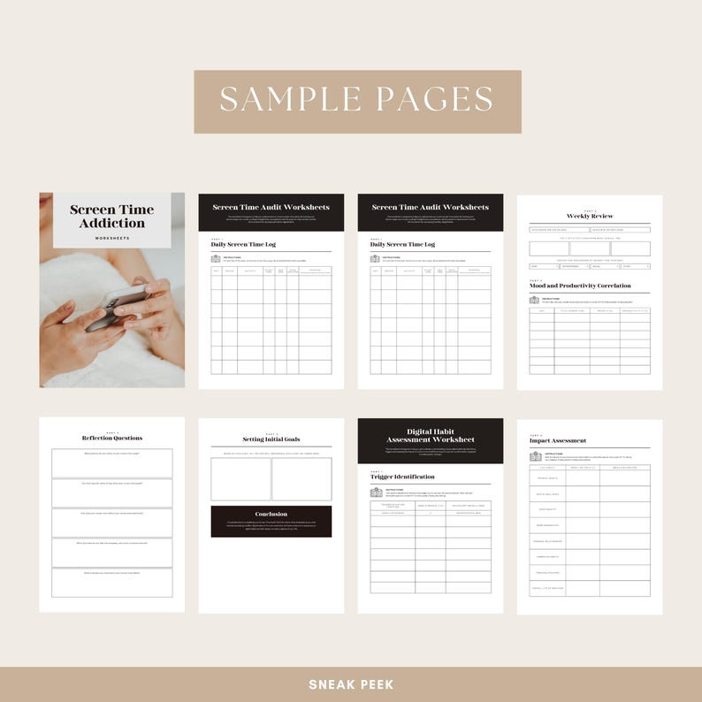 Screen Time Addiction Worksheets, Canva Digital Detox Workbook, Tech ...