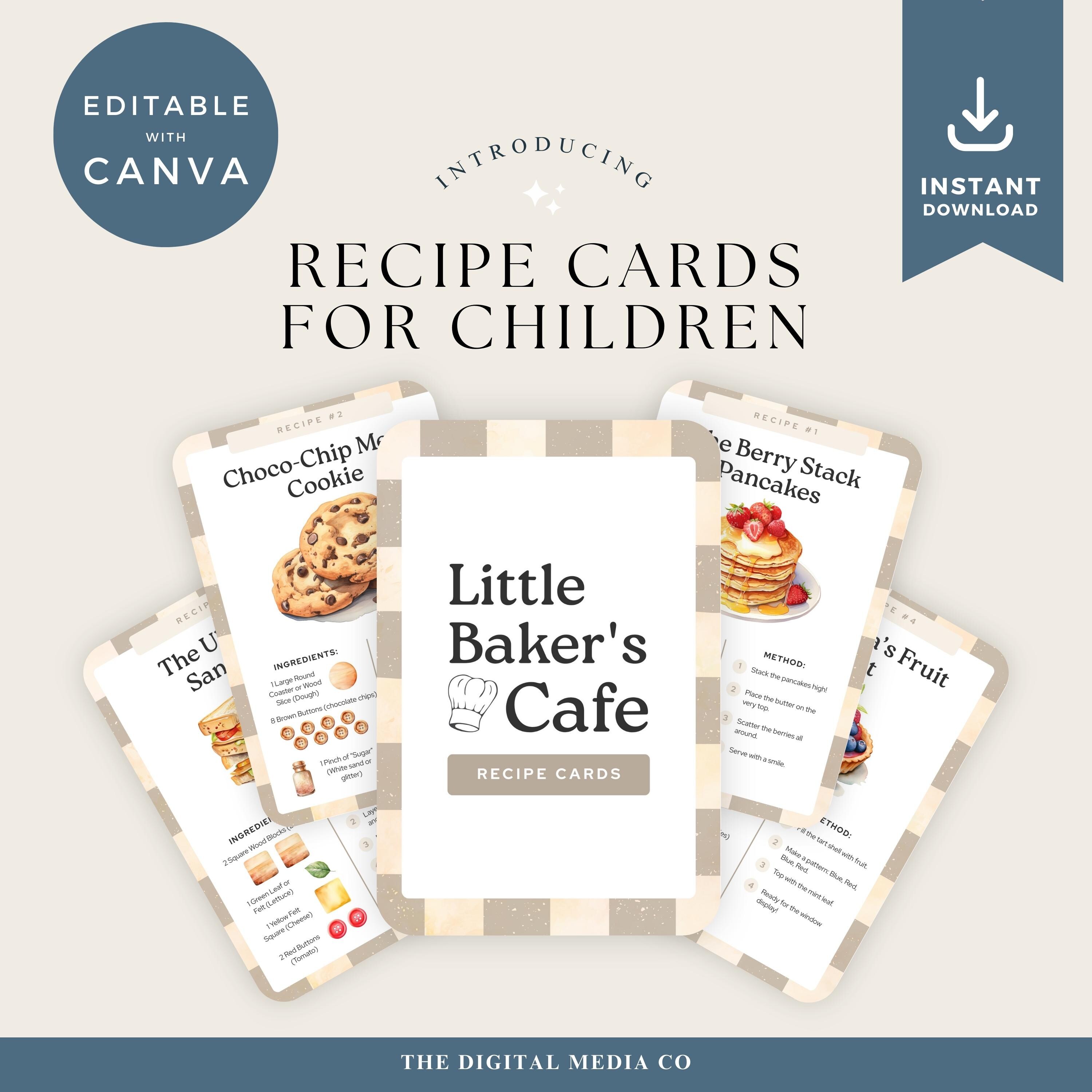 Kids Recipe Cards Printable, Editable Canva Template, Pretend Play ...