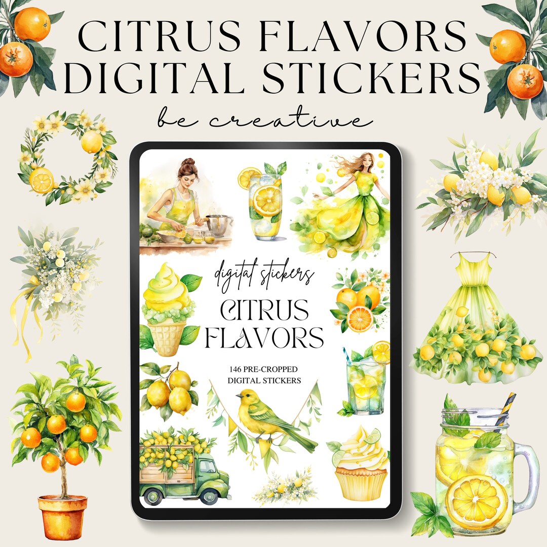 Citrus Digital Stickers, Lemon Sticker Set, Goodnotes Oranges Stickers ...