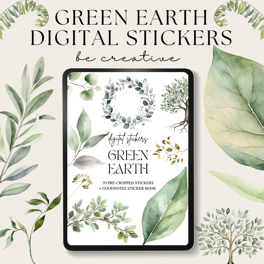 Green Earth Stickers, Cropped Png Files, Greenery Clipart, House Plant ...