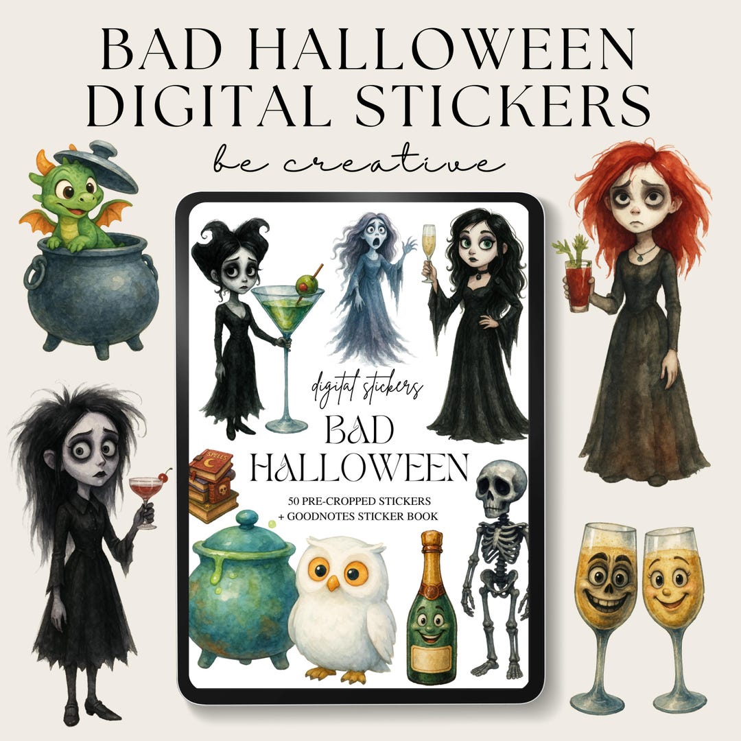 Bad Halloween Digital Stickers, Goodnotes Celestial Stickers, Png ...