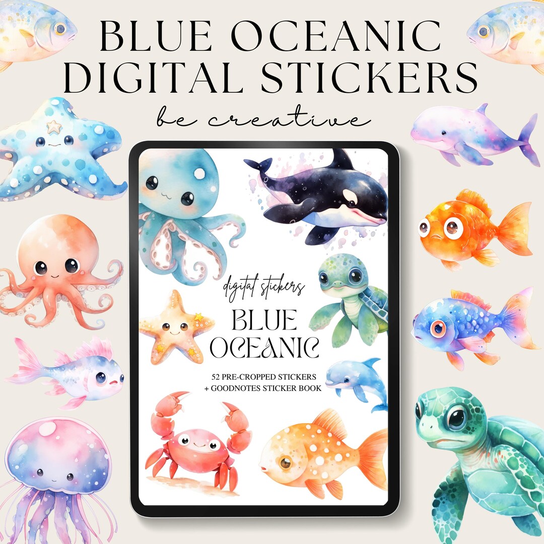Blue Oceanic Stickers, Seaside Digital Sticker Collection, Goodnotes ...