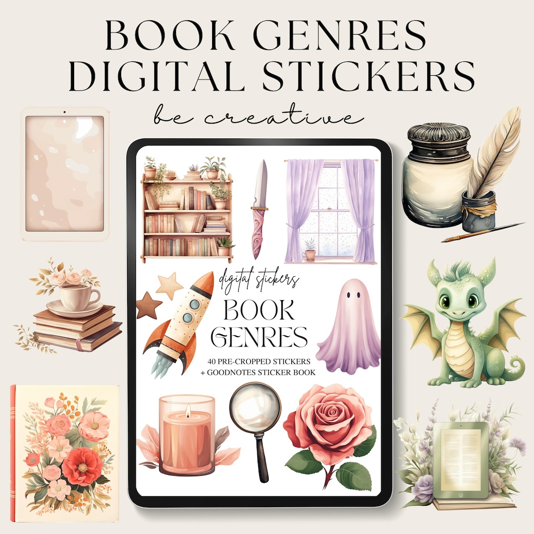 Book Genre Digital Stickers, Reading Journal PNG Pack, Cozy Bookish ...