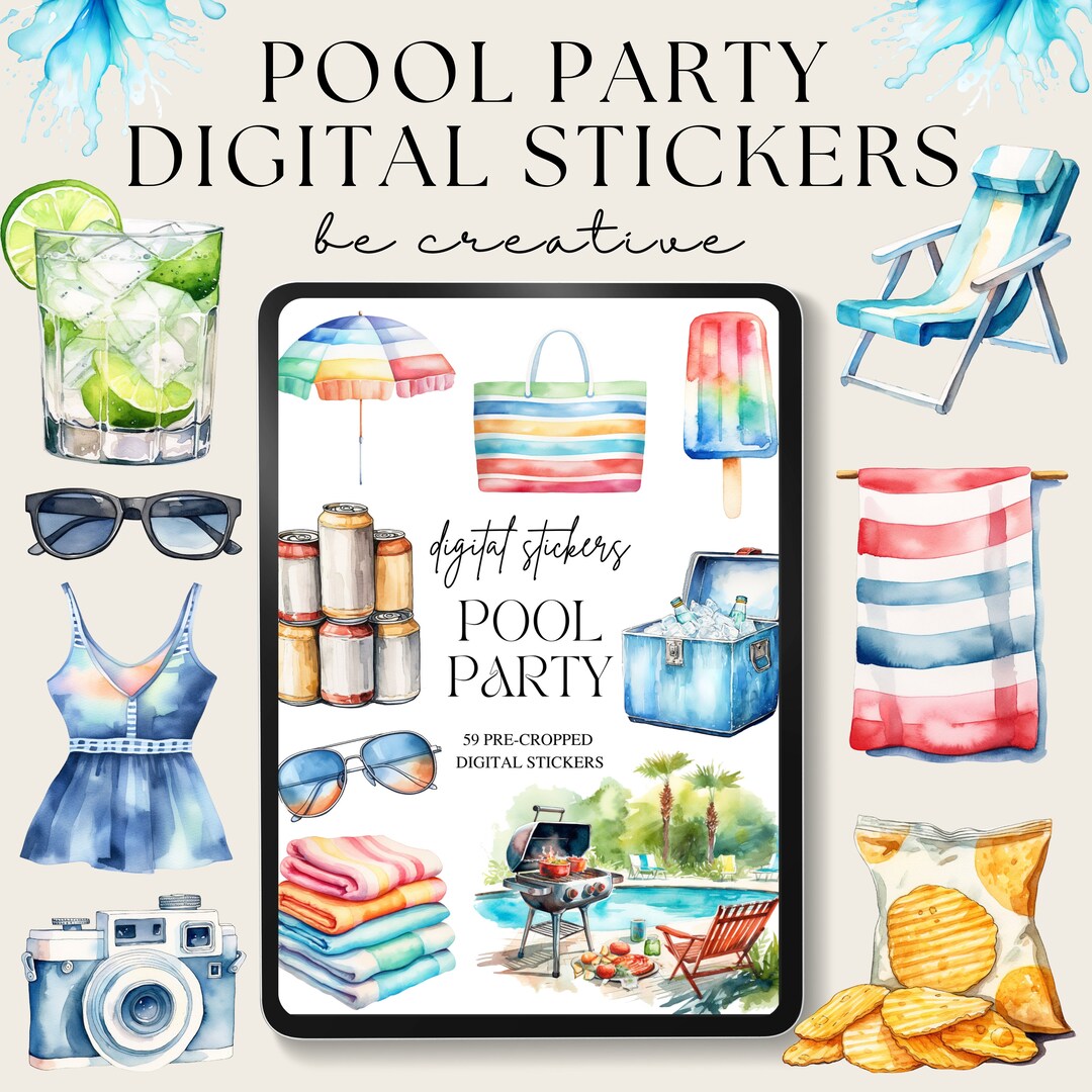 Pool Party Digital Journal Stickers, Summertime Sticker Collection ...