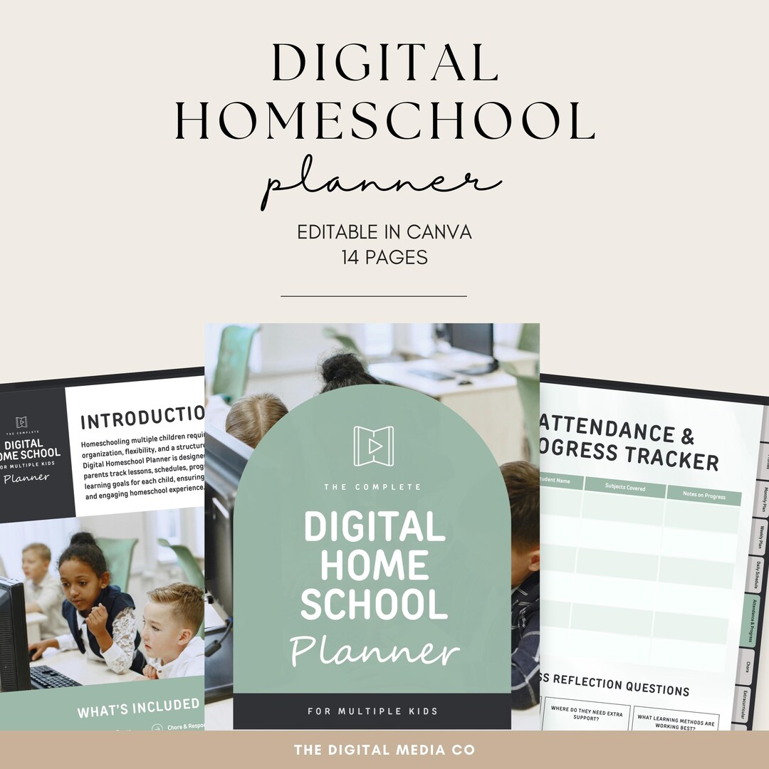 Digital Homeschool Planner, Home School Printable, Canva Template for ...