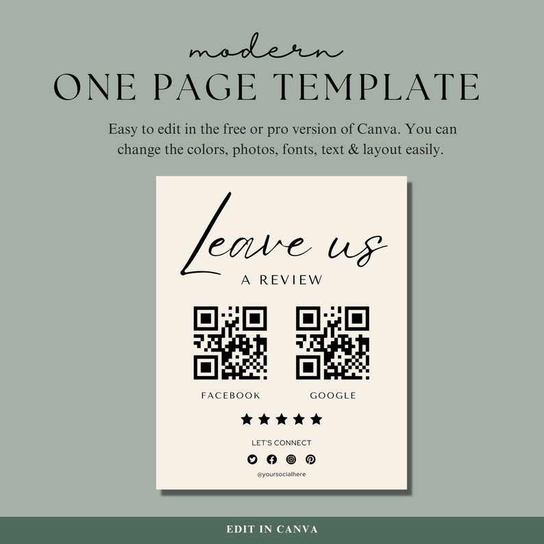 Leave A Review Framed Canva Template, Business Template, Editable QR ...