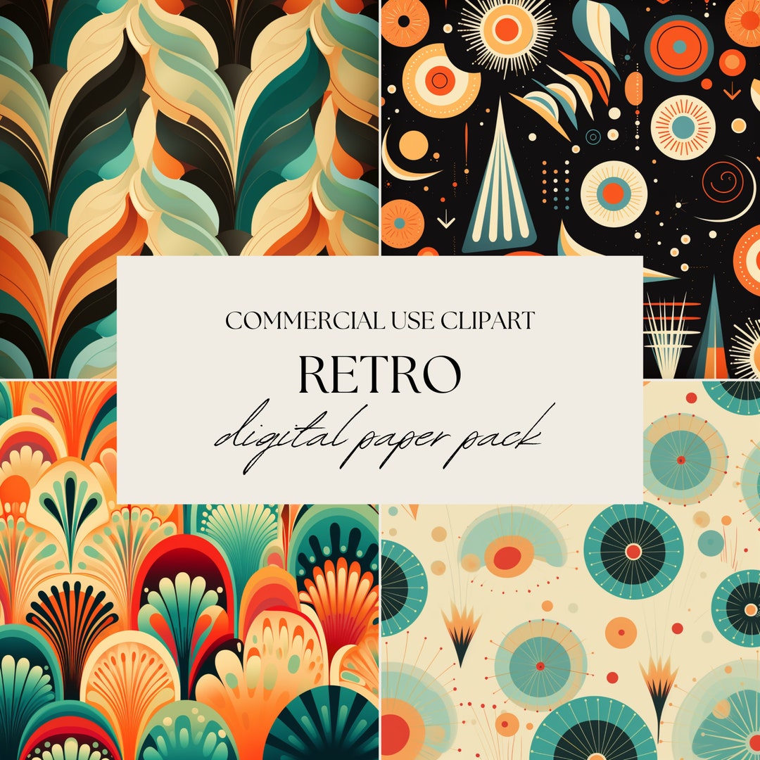Digital Paper Pack, Retro Backgrounds and Patterns, Art Inspired ...