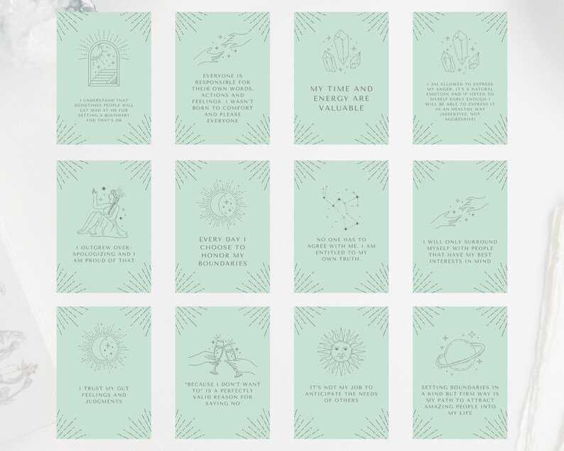 Affirmation Cards Template Canva Boundaries Affirmation - Etsy