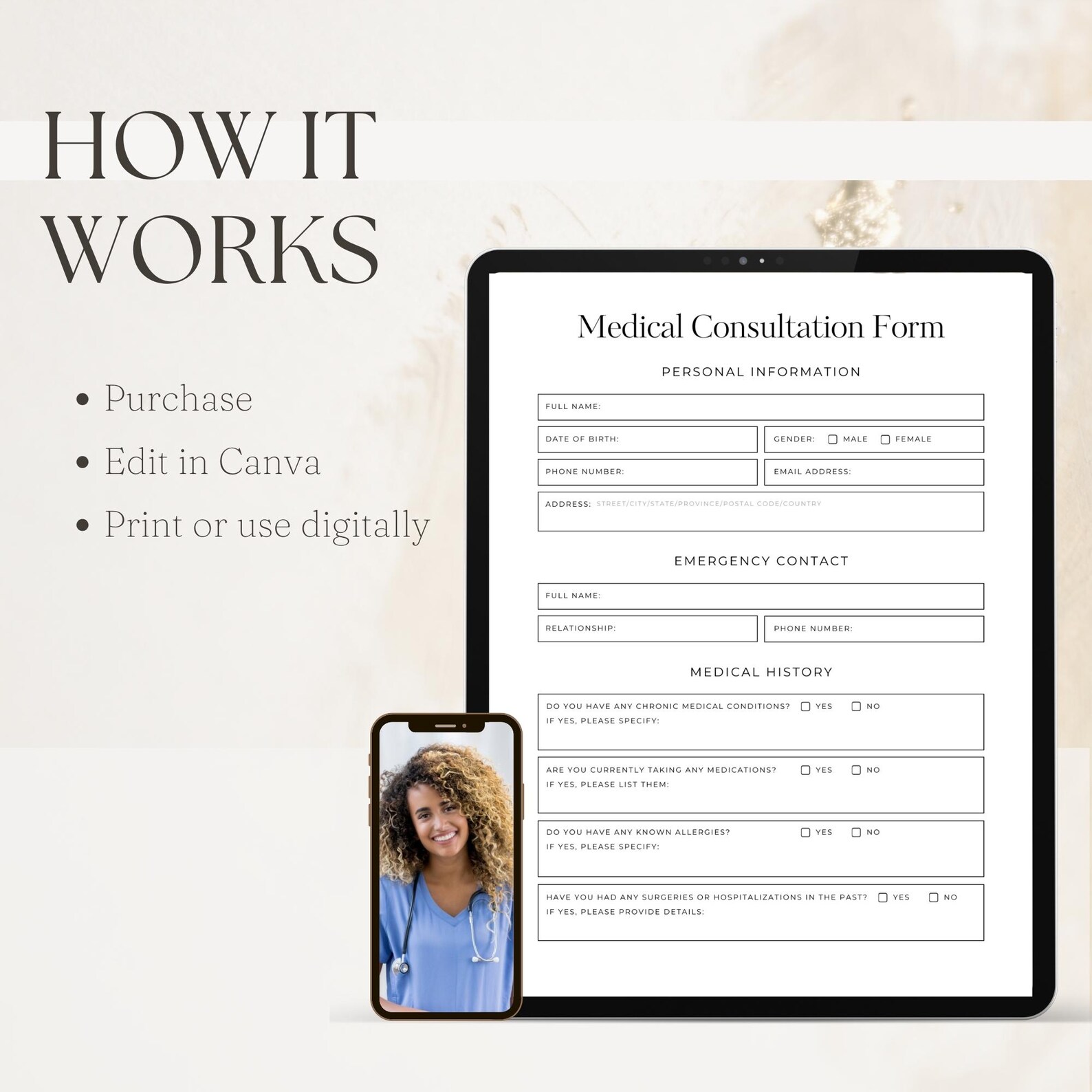 Medical Consultation Form, Editable Patient Intake, Digital Download ...