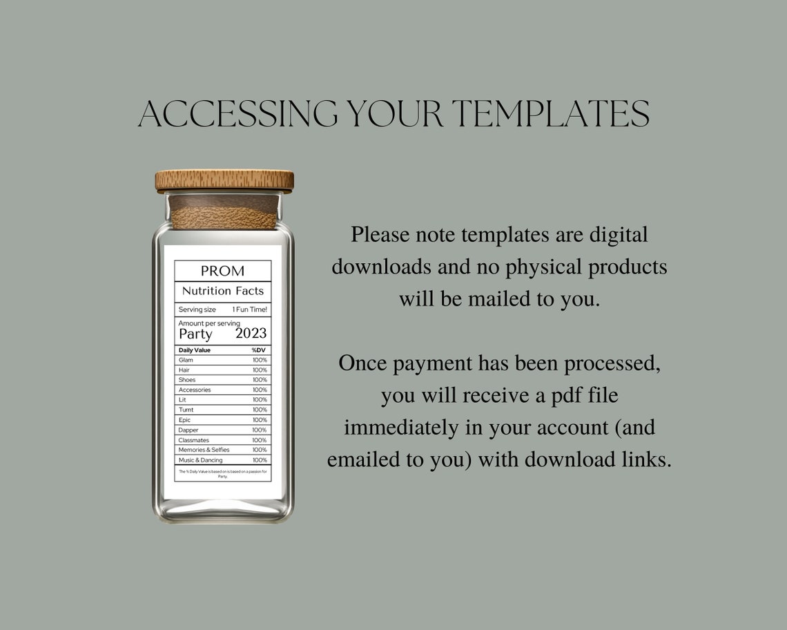 Prom Nutrition Facts Printable DIY Present Canva Templates - Etsy