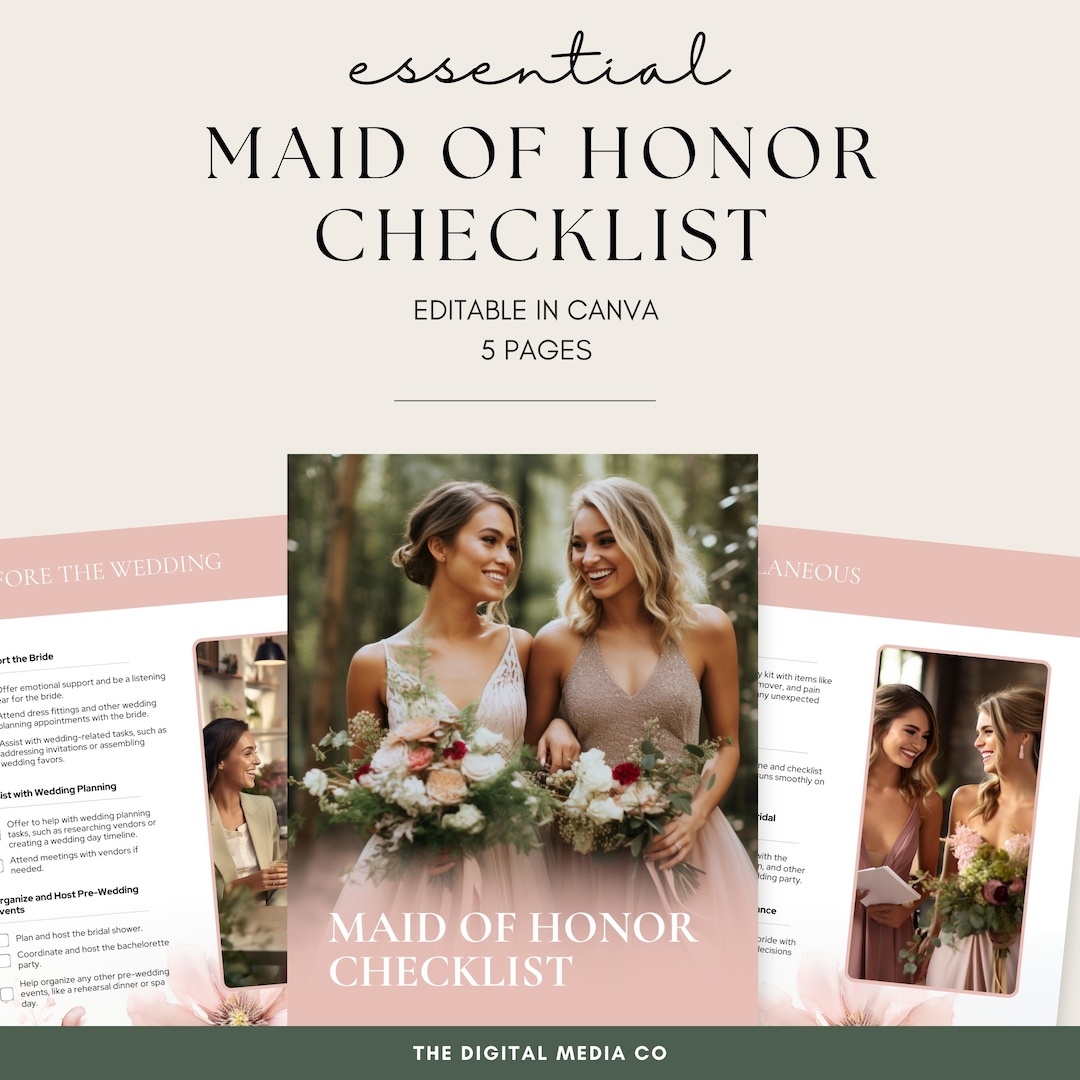 Maid of Honor Checklist | Printable Wedding Day Check List | MOH ...