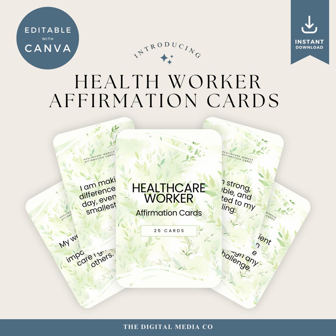 Healthcare Worker Affirmation Cards, Mental Health Template Canva ...