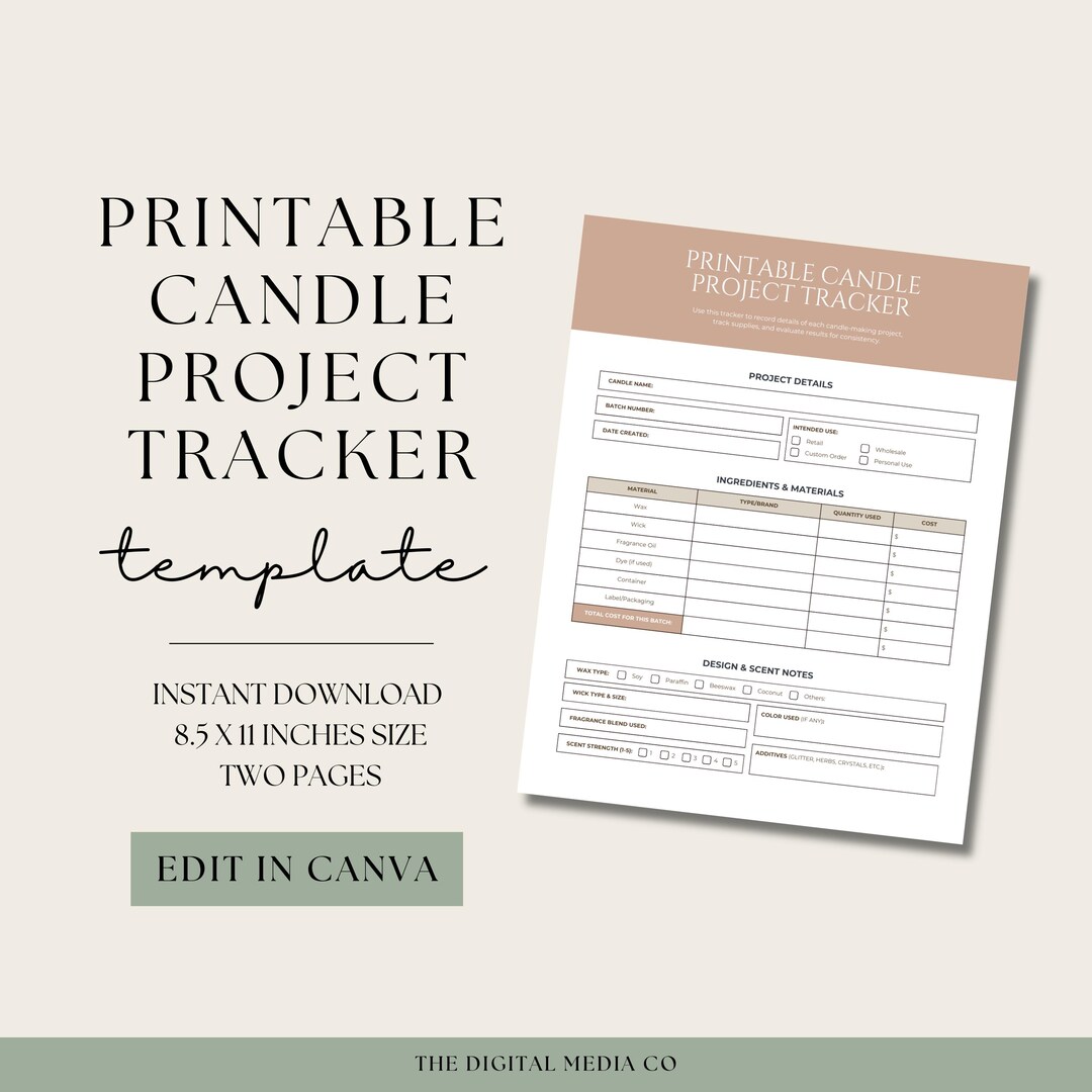 Printable Candle Project Tracker, Canva Candle Template, Wax Melt ...