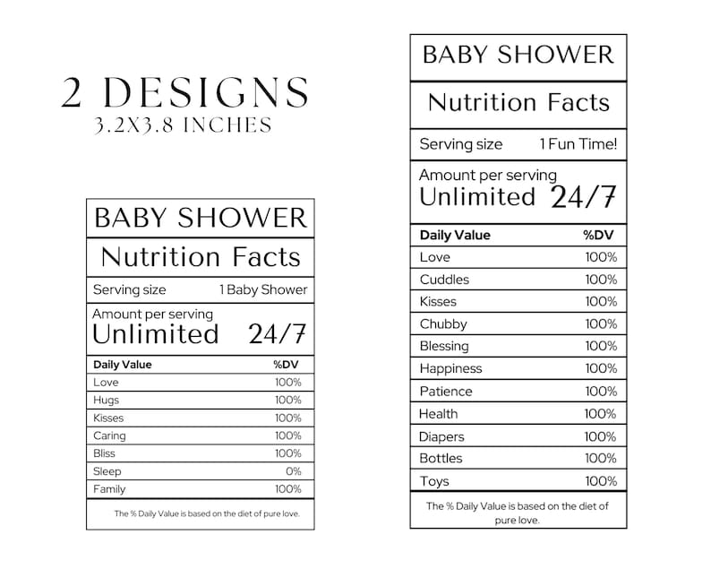 Baby Shower Nutrition Facts Printable DIY Present Canva - Etsy