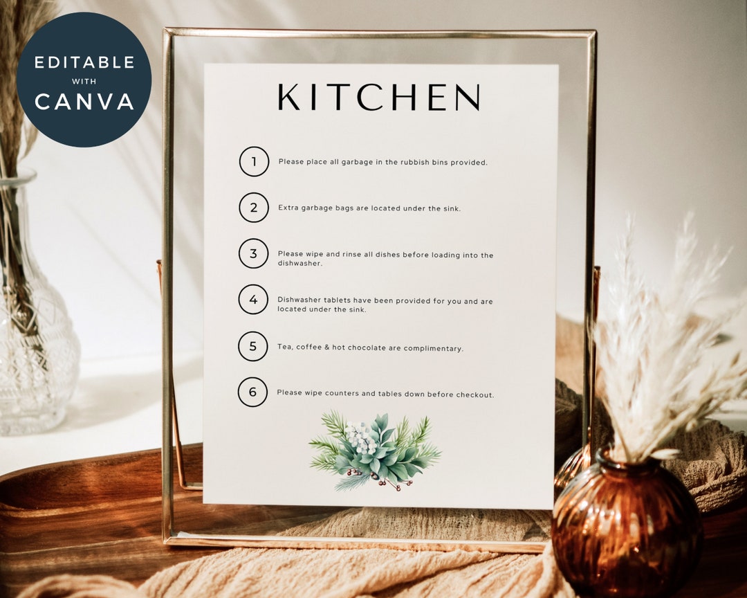 Christmas Airbnb Kitchen Sign Canva Template, Airbnb Printable, Airbnb ...