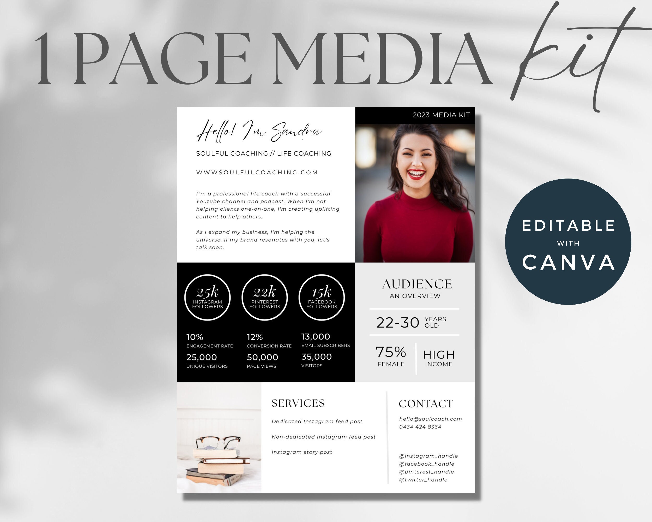 Media Kit Influencer Template Canva, Media Kit Canva Template, Media ...