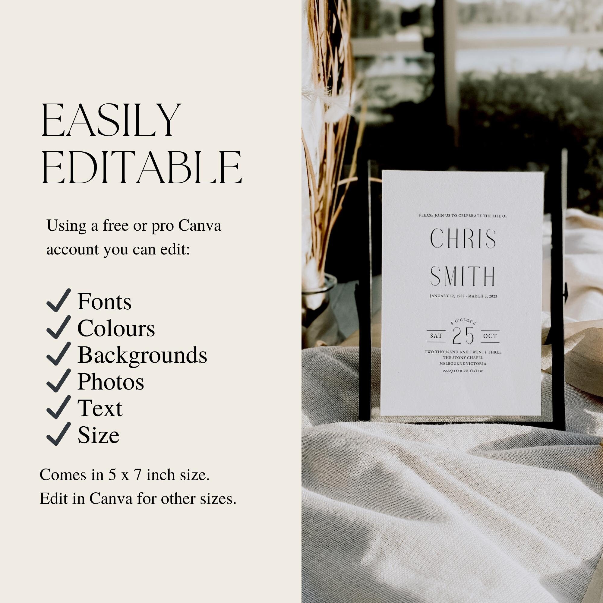 Editable Funeral Invitation Template Funeral Memorial Invite - Etsy
