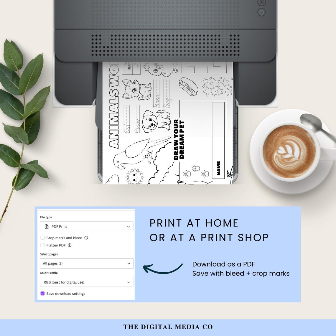 Animals Activity Placemat for Kids, Printable Coloring & Games Mat, Fun ...