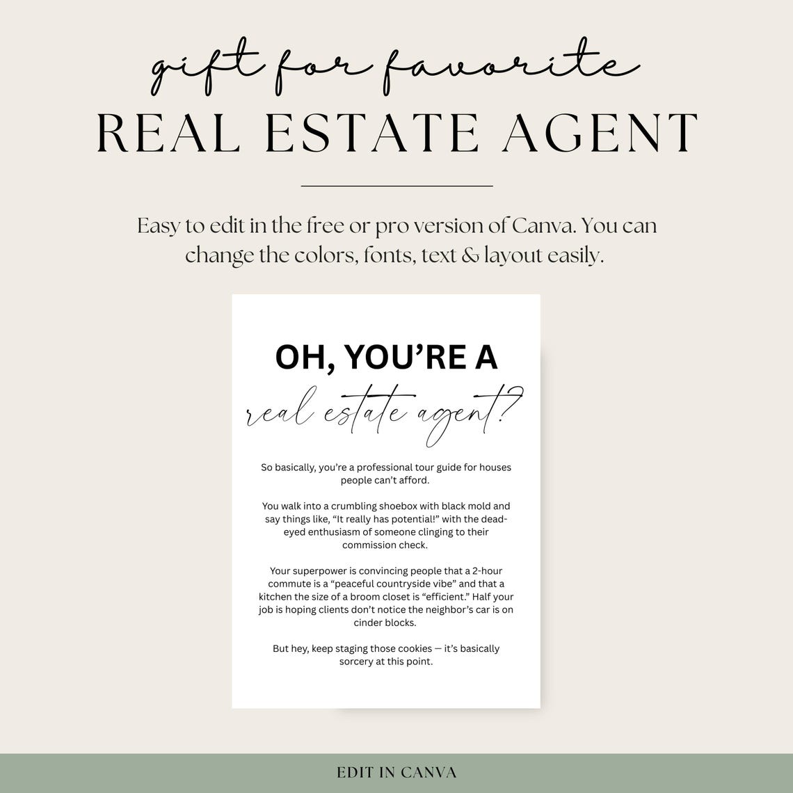 Funny Real Estate Agent Sign, Sarcastic Realty Gift, 8.5x11 Printable ...