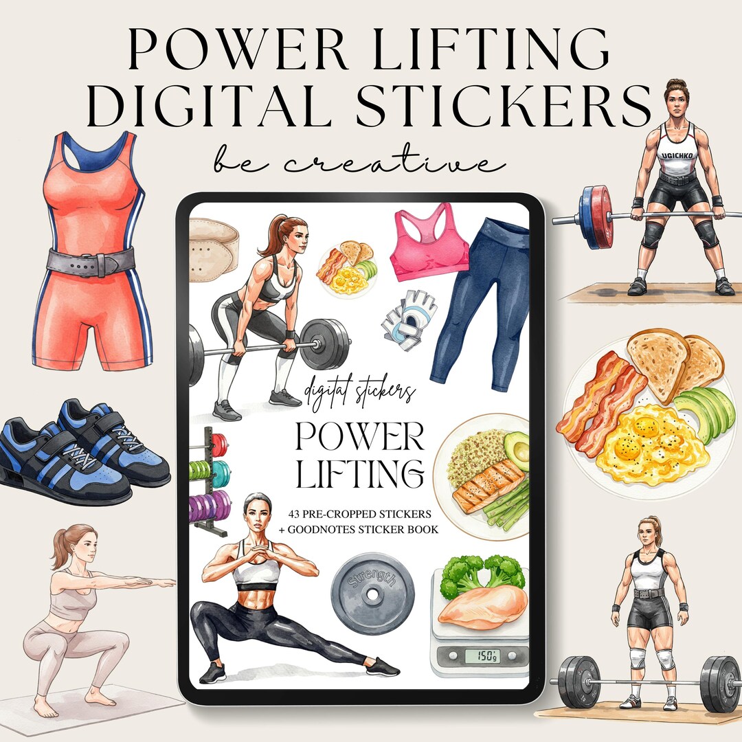 Power Lifting Stickers, Goodnotes Fitness Stickers, Digital Weight ...