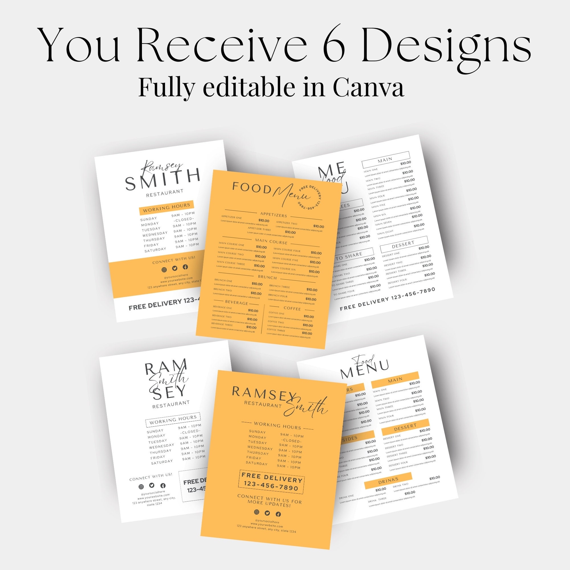 Canva Restaurant Menu Template Fresh Food Instant Download Digital ...