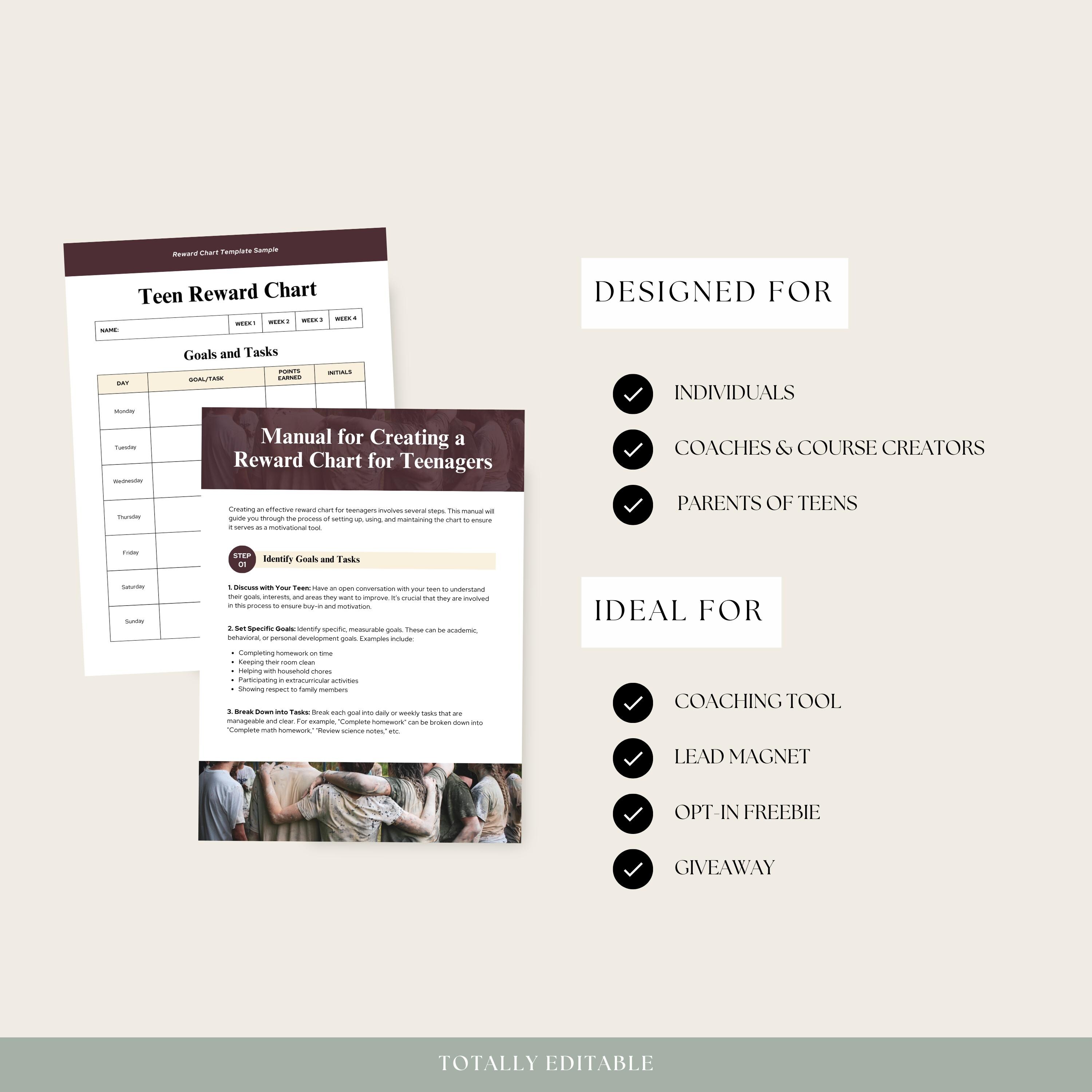 Teen Reward System Template, Printable Teenager Contract, Digital Canva ...