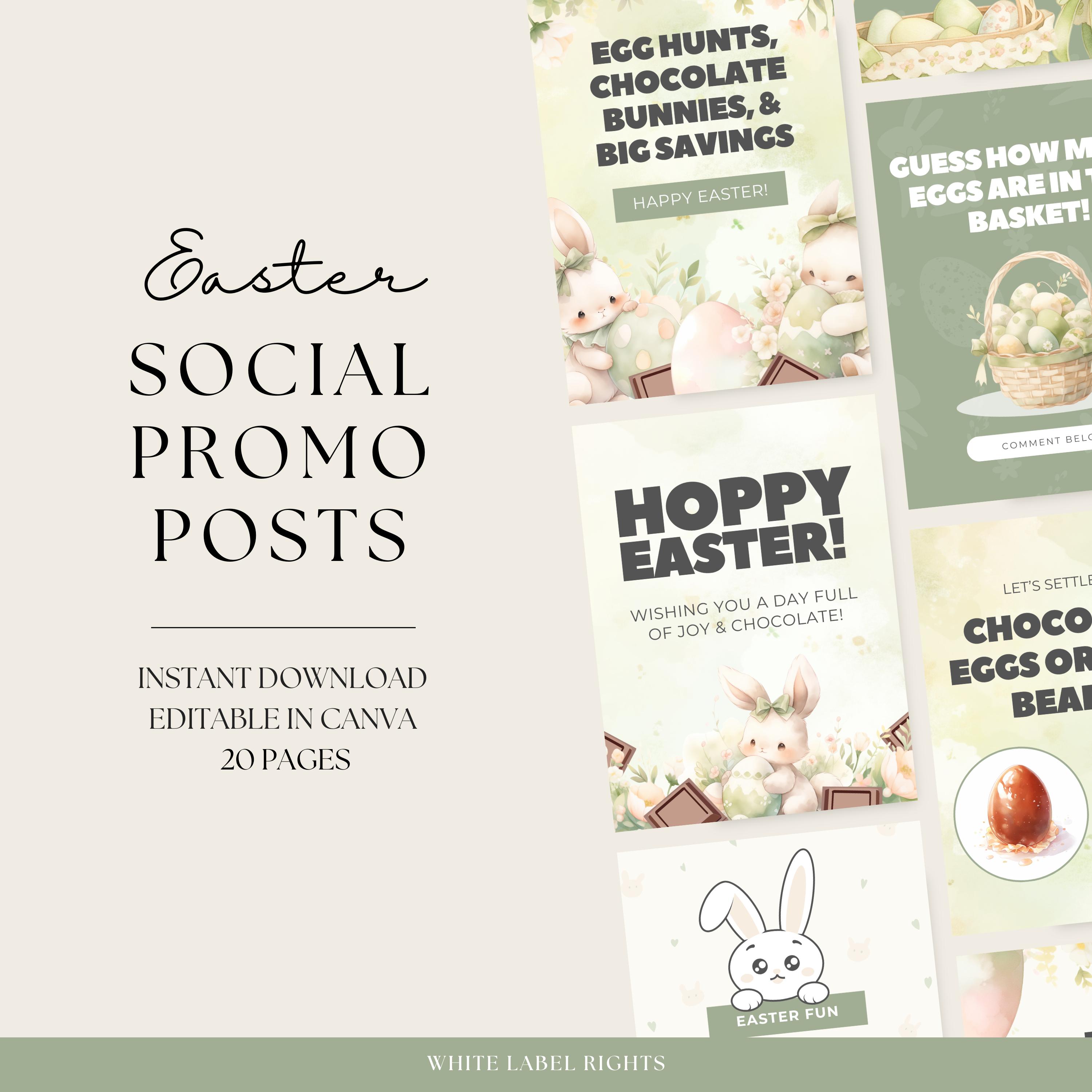 Easter Social Promo Post Bundle, 20 Editable Canva Templates, Easter ...