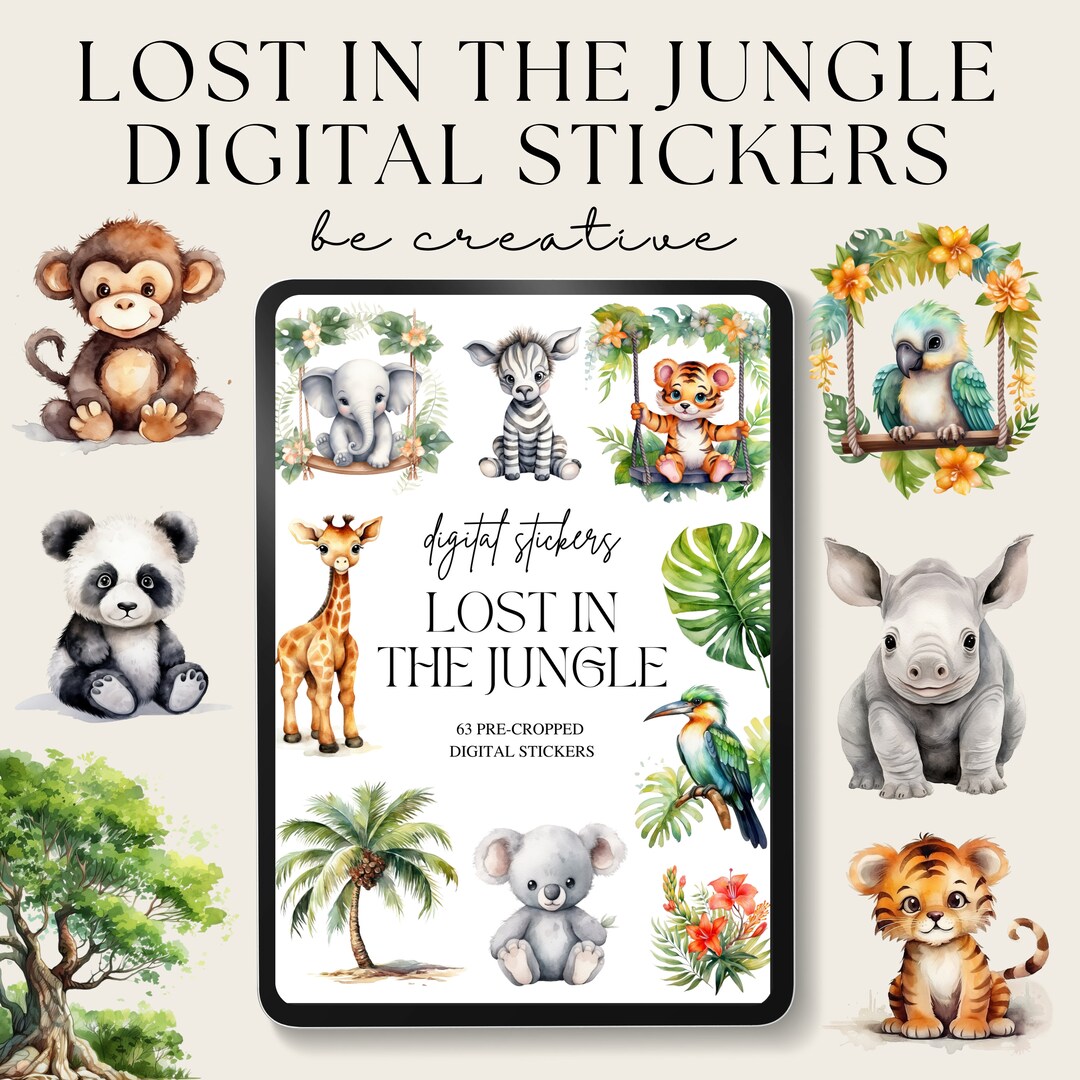Lost in the Jungle Digital Planner Stickers, Safari Animal Goodnotes ...