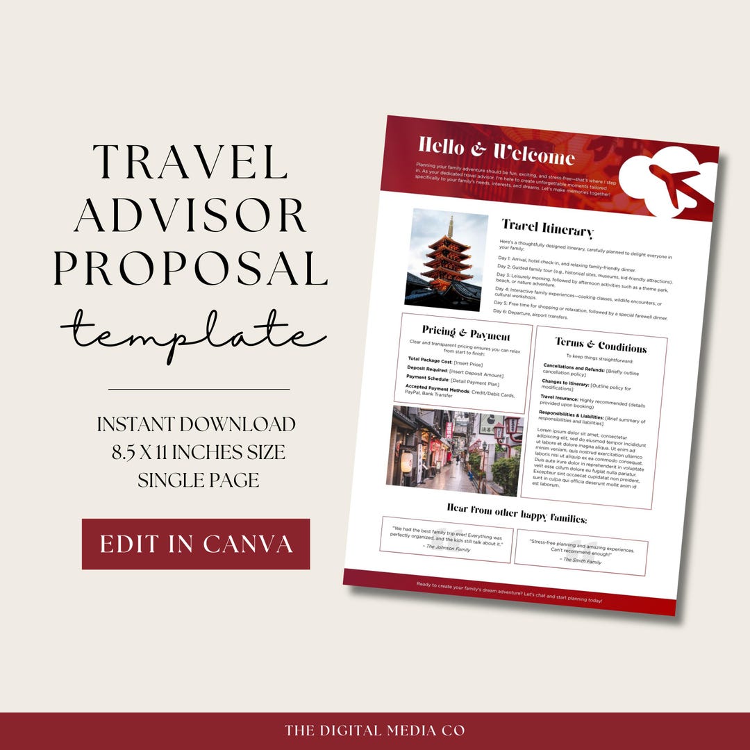 Travel Advisor Proposal Template, Tour Agency Form, Travel Agent Client ...