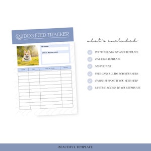 Dog Feed Tracker, One Sheet Pet Template, Canva Puppy Page, Petcare ...