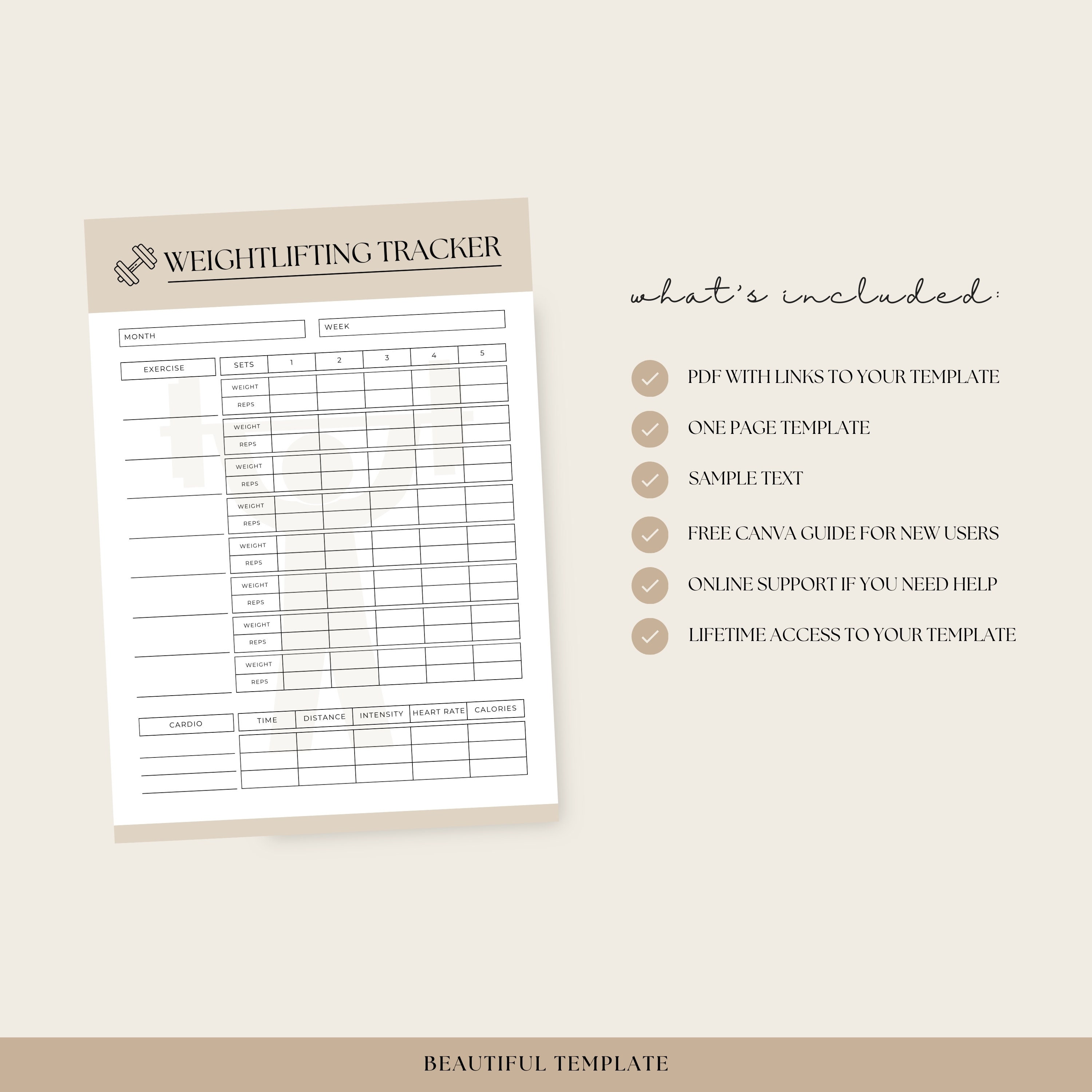 Weightlifting Tracker, One Sheet Weight Lifting Template, Canva Fitness ...