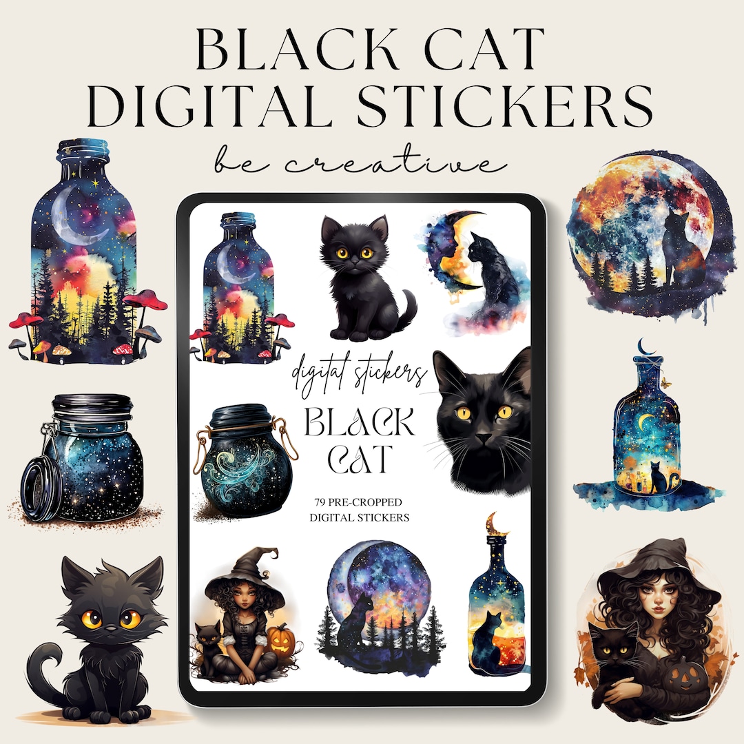 Black Cat Digital Planner Stickers, Goodnotes Celestial Stickers, Png ...