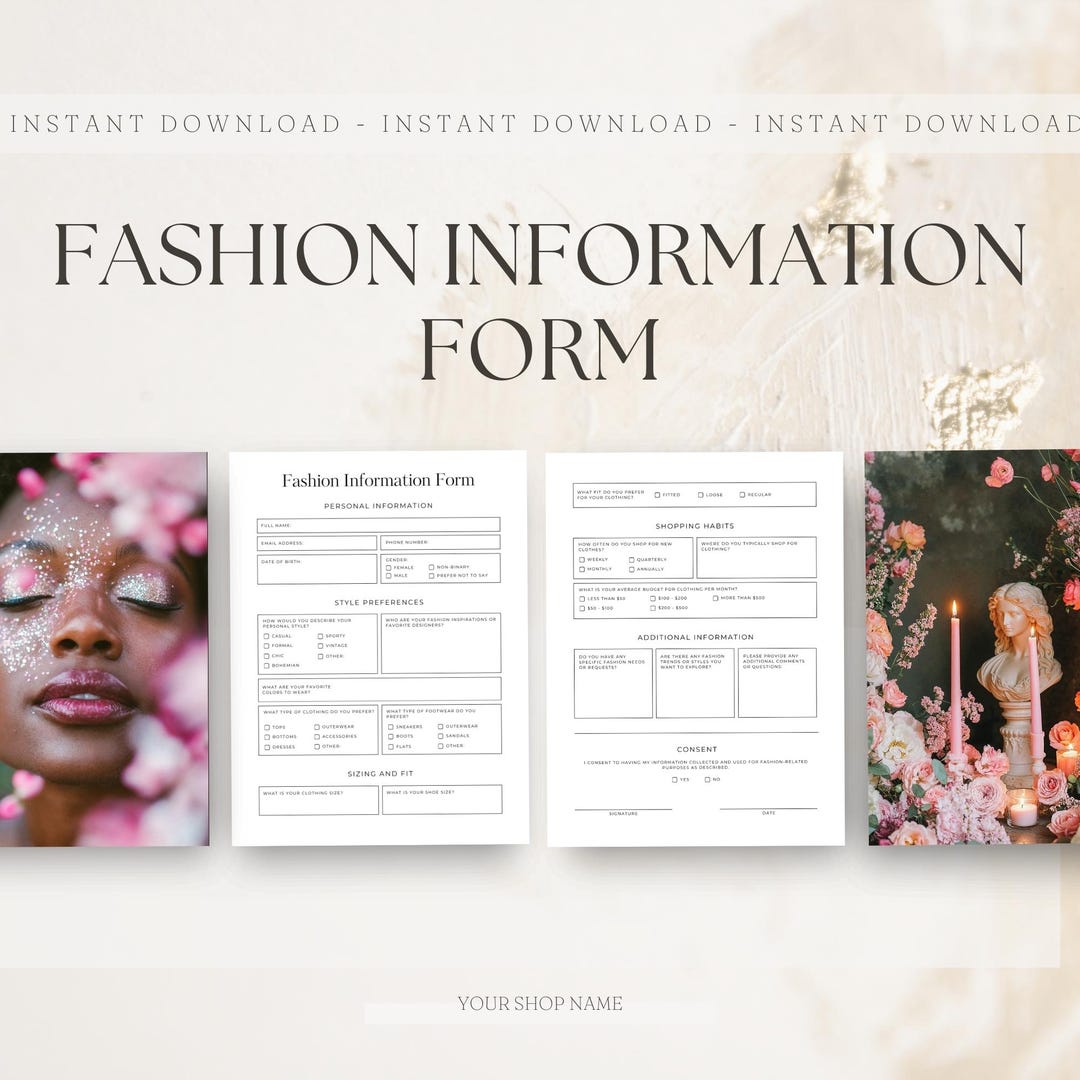 Fashion Form, Editable Client Consultation Form, Small Business ...