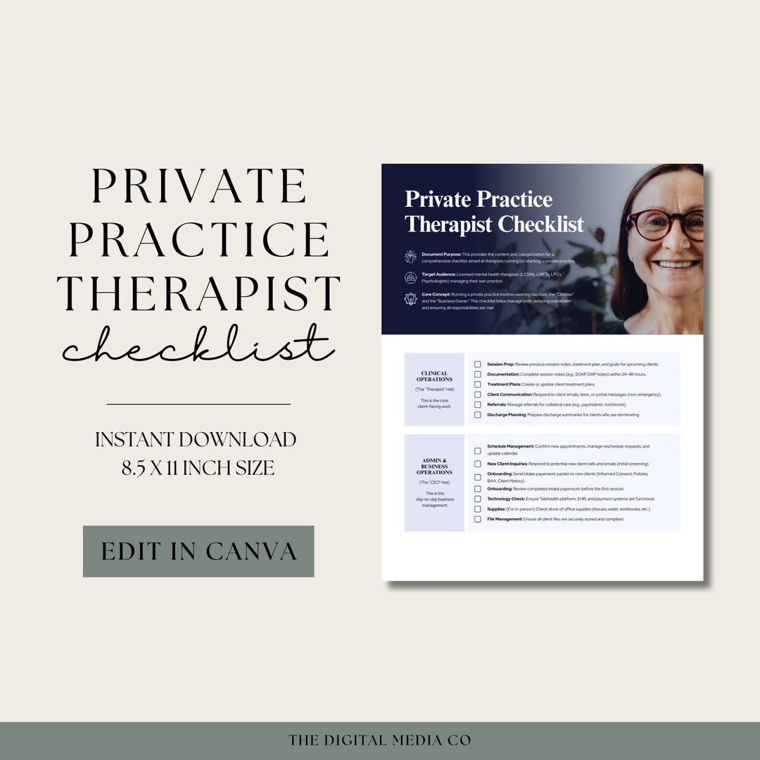 Private Practice Therapist Checklist Template - Etsy