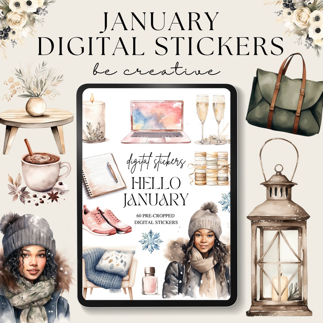 January Digital Stickers, Goodnotes Stickers, Online Planner Pngs ...