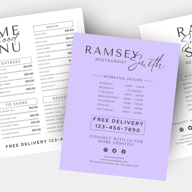 Restaurant Menu Template Organic Food Instant Download Digital Download ...