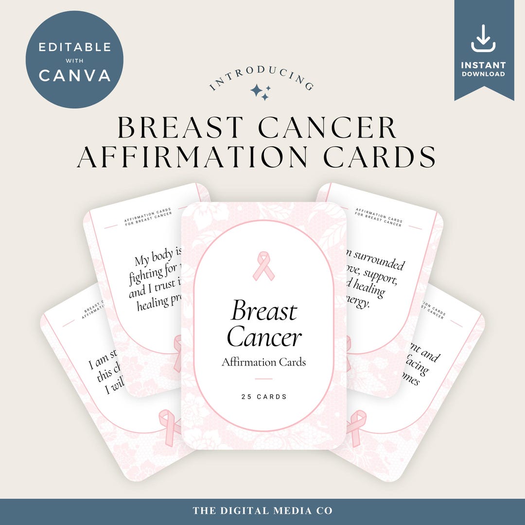 Breast Cancer Affirmation Cards, Printable Encouragement Cards, 25 ...