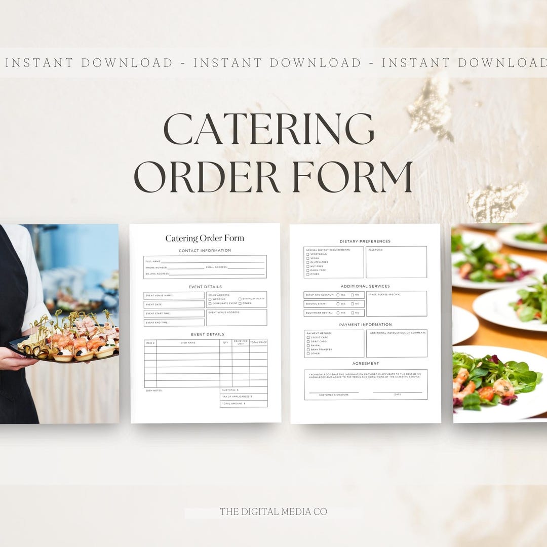 Catering Order Form, Printable Order Sheet, Food Catering Template ...