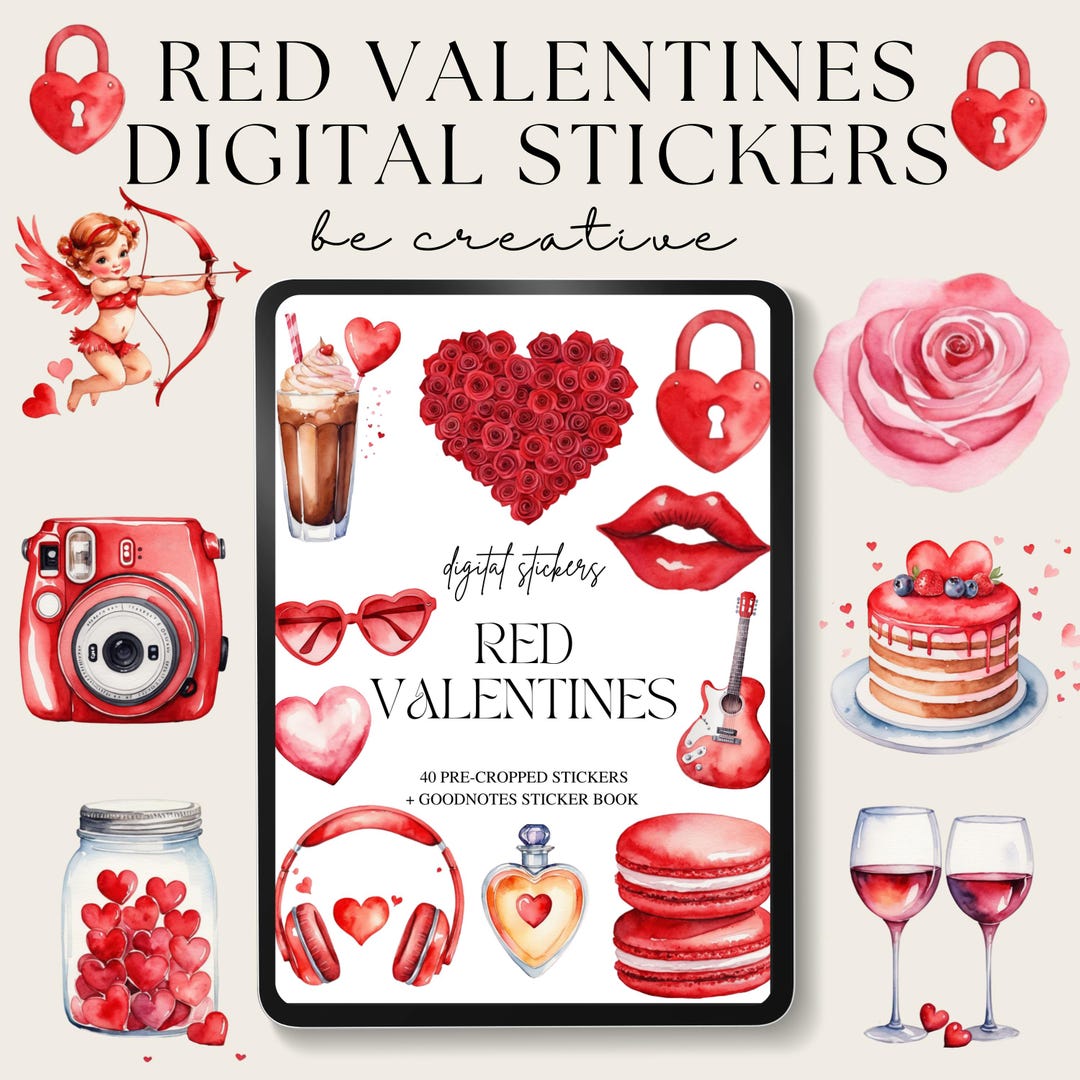 Red Valentines Day Digital Planner Stickers | Digital Sticker Book ...