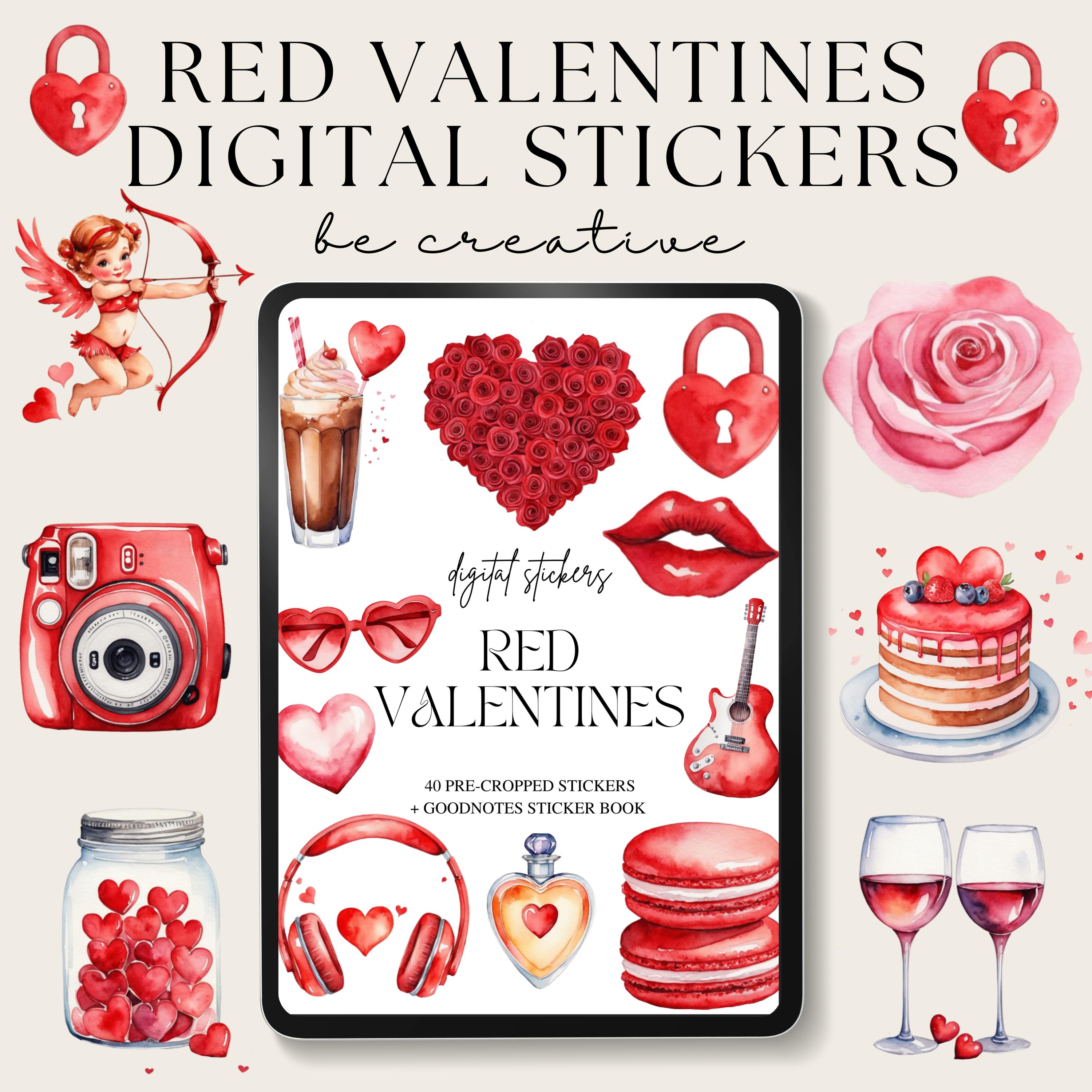 Red Valentines Day Digital Planner Stickers | Digital Sticker Book ...