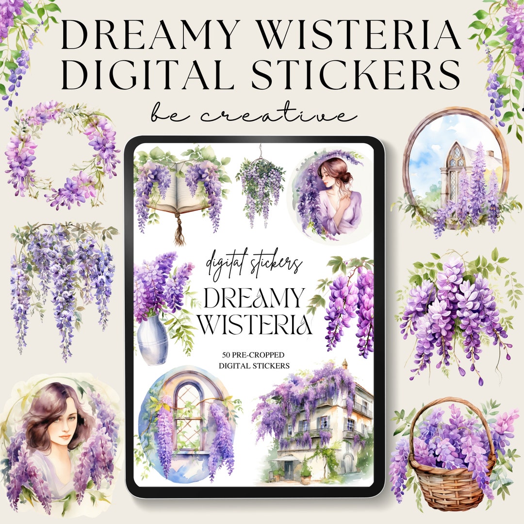 Wisteria Digital Stickers, Goodnotes Floral Stickers, Plant Stickers ...