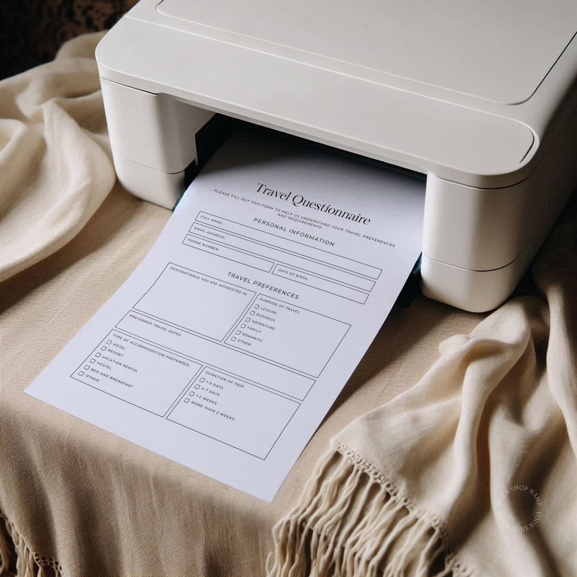 Travel Agent Client Questionnaire , Vacation Inquiry Form, Tour Agency ...