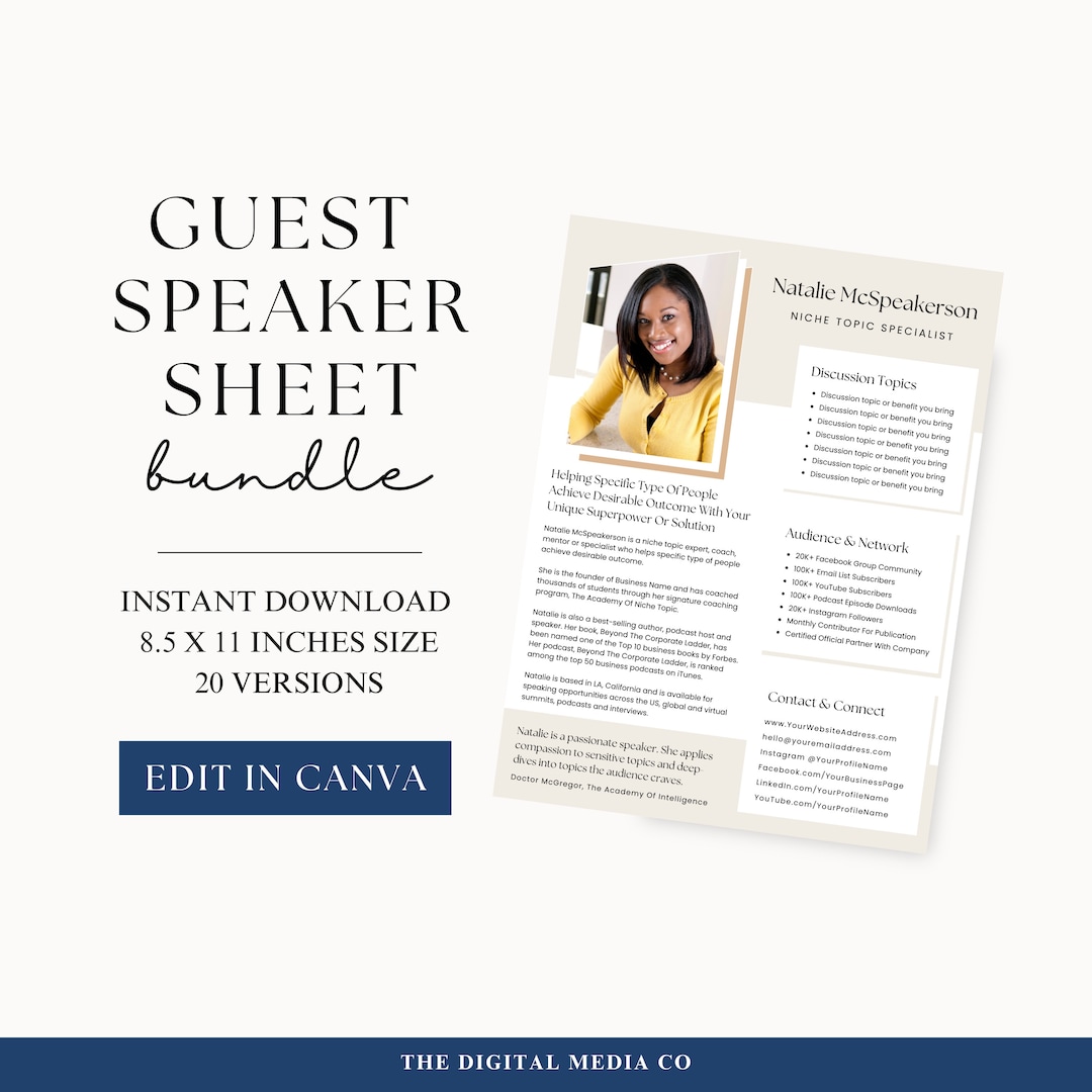 Guest Speaker Template Bundle, Single Sheet Presenter Template, Canva ...