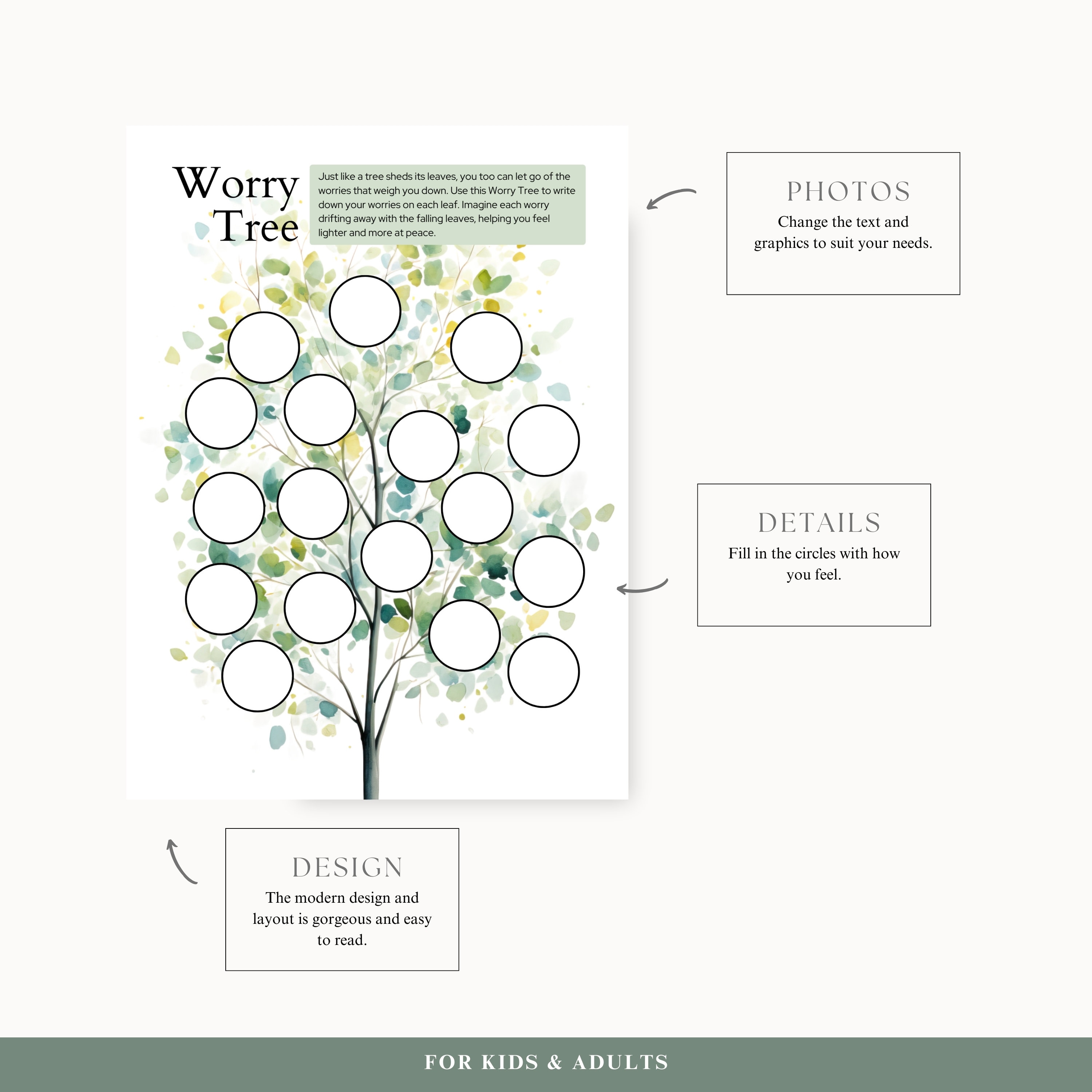 Worry Tree Sheet, Anxiety Printable, Canva Page for Children and ...